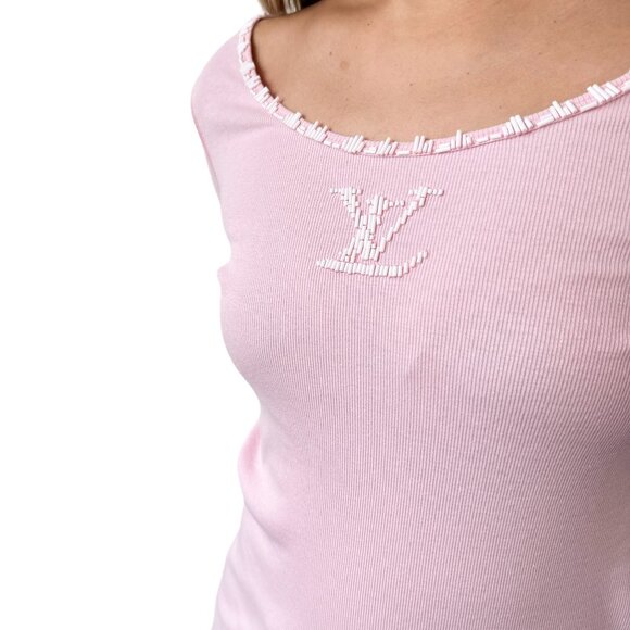 Louis Vuitton | Tops | Louis Vuitton Vintage Lv Logo Tshirt Top L Beads ...